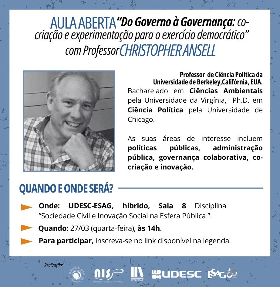 Aula aberta “Do governo à Governança: Co-criação e experimentação para ...